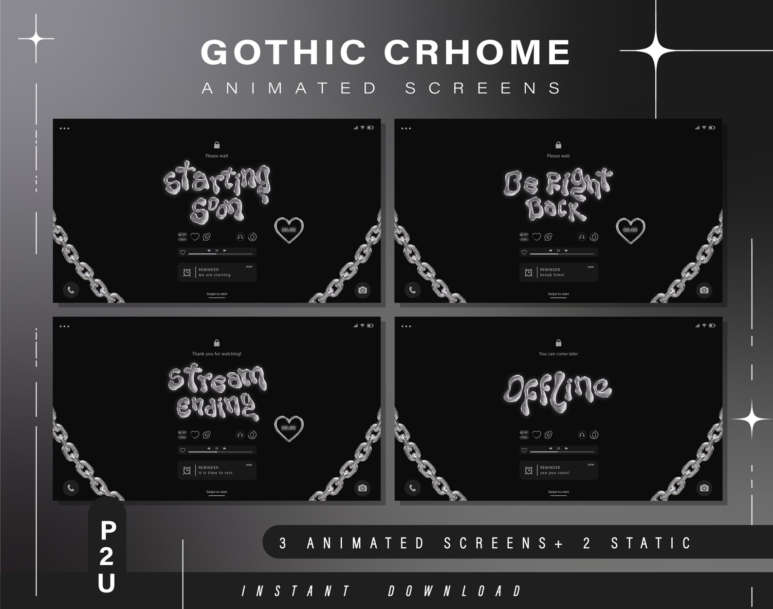 Gothic Chrome Animated Twitch Screens – Stream Package (digital ...