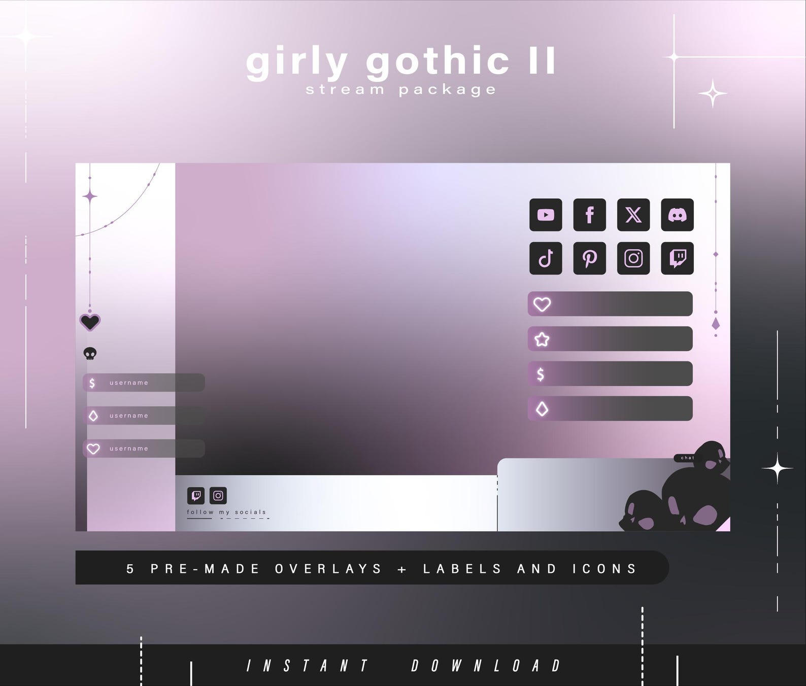 Girly Gothic II - Twitch Pack - Animated Stream Pack - Streaming Scenes ...