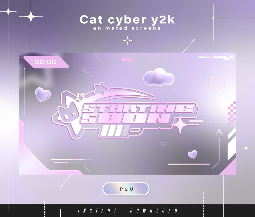 Cat Cyber Y2k Animated Screens - Animated Scenes for Twitch - Aesthetic ...