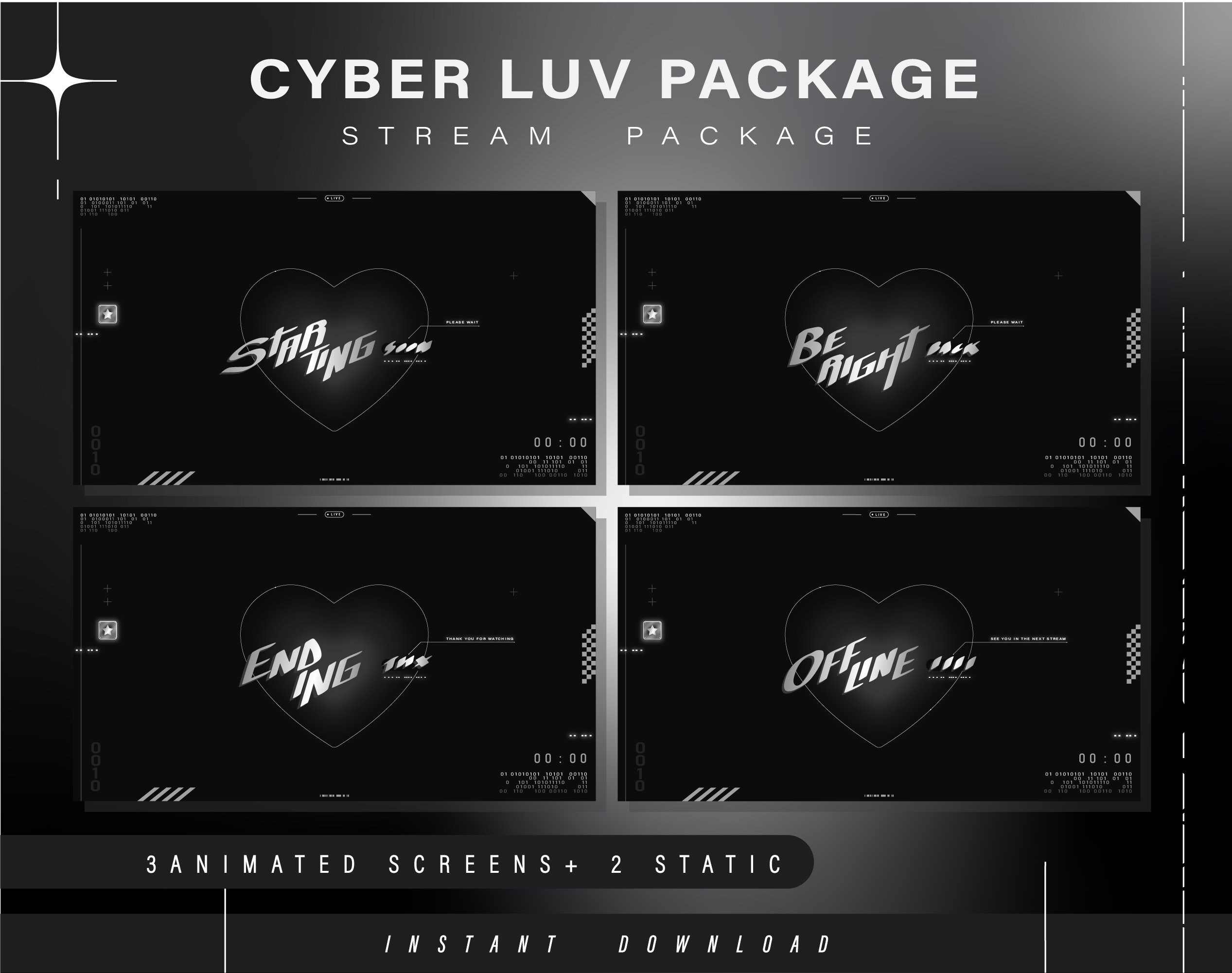 Cyber Y2k Twitch Pack Animated Minimal Stream Pack Streaming Scenes ...