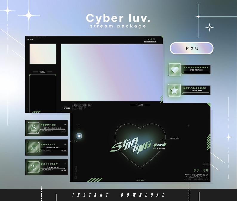 Cyber Y2k Twitch Pack - Animated Minimal Stream Pack - Streaming Scenes ...