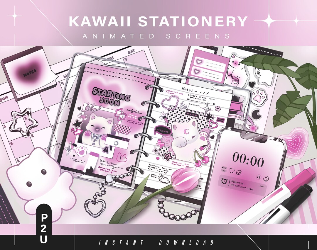 Kawaii Stationery - Animated Screens - Animated Scenes for Twitch - Aesthetic Screens - Animated ...
