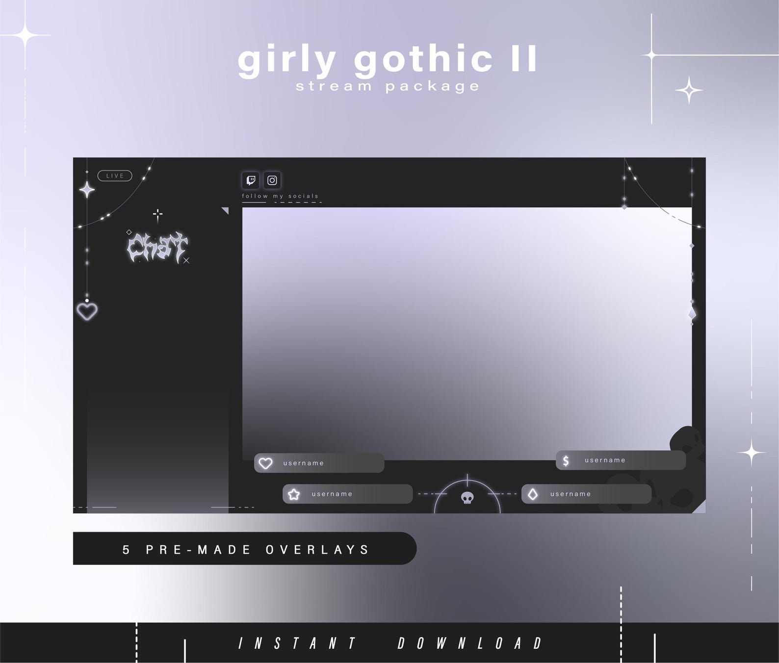 Girly Gothic II - Twitch Pack - Animated Stream Pack - Streaming Scenes ...