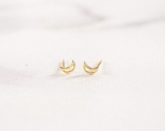 Crescent Moon Stud Earrings - Etsy