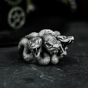Three-headed Snake Silver Ring Hell Python Roar Silver Ring Unique ...