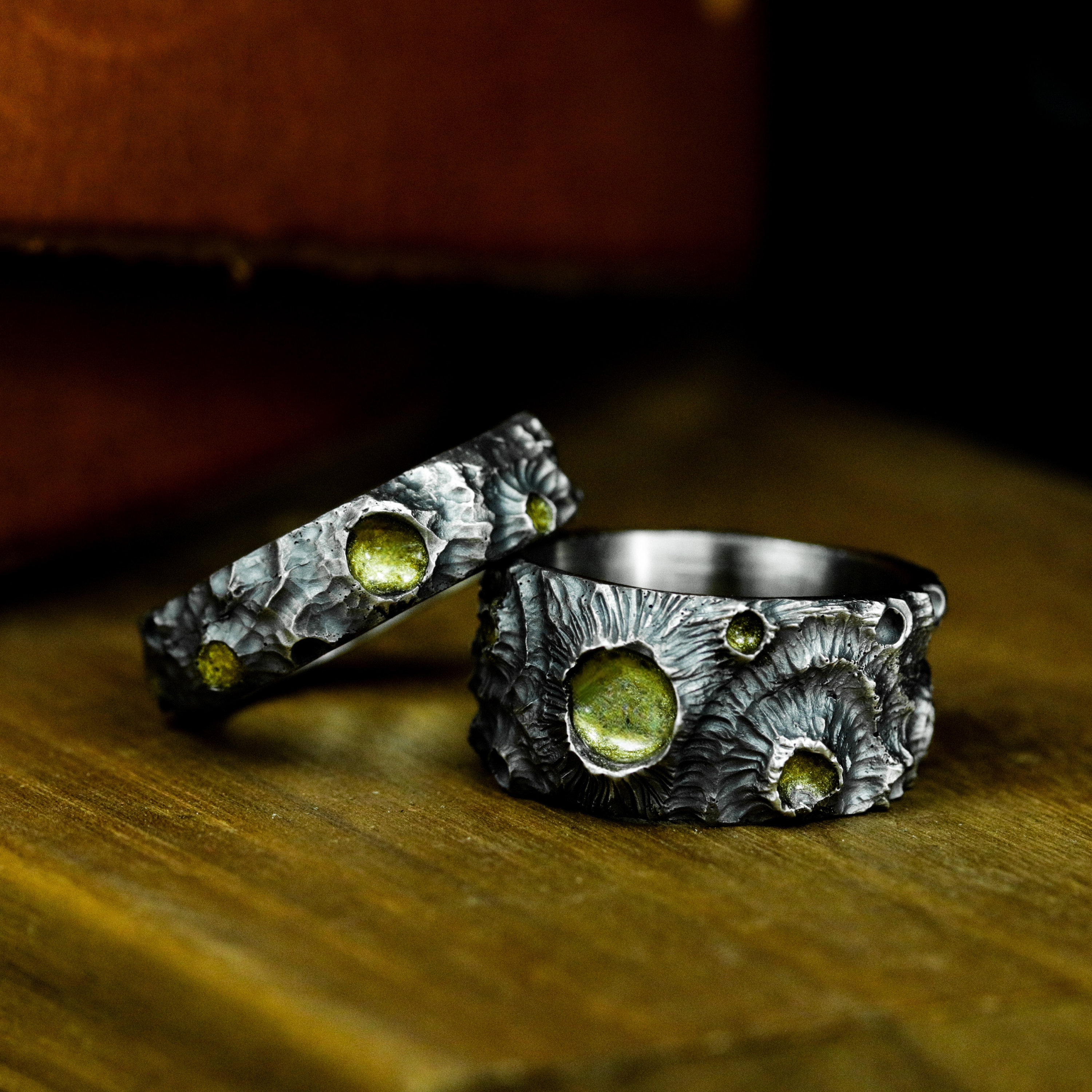 Handmade 925 Silver Moon Volcano Couple Ring: Enamel Magma Jewelry - Etsy