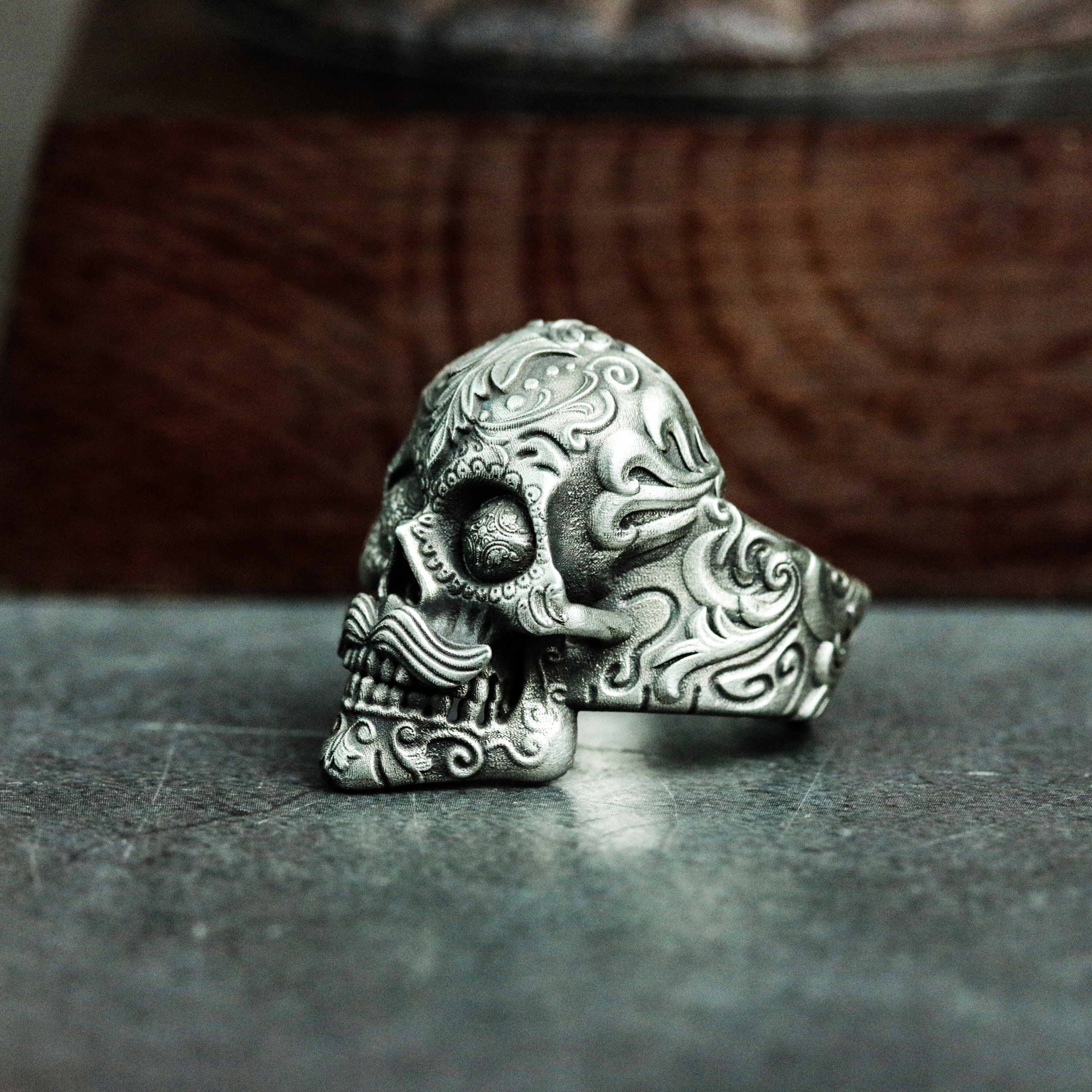 Mexican Tattoo Skull Silver Ring-gangster Pattern Skull Handmade Silver Ring-gothic Rune Gift ...