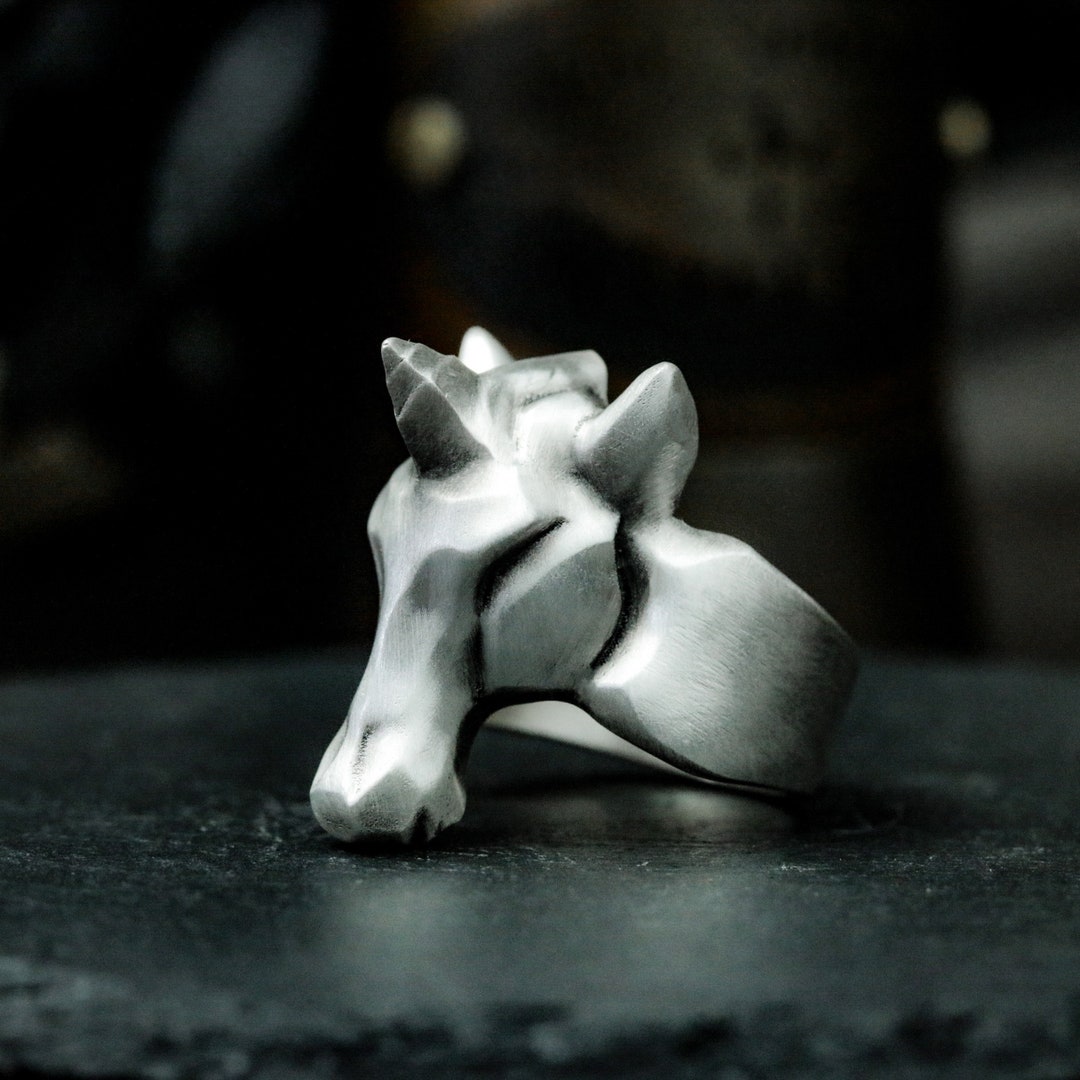 Geometric Design Unicorn Silver Ring - Simple Unicorn Horse Ring ...