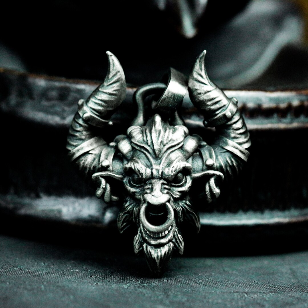 Bull Demon Nose Ring 925 Silver Pendant - Minotaur Men's Unique Silver ...