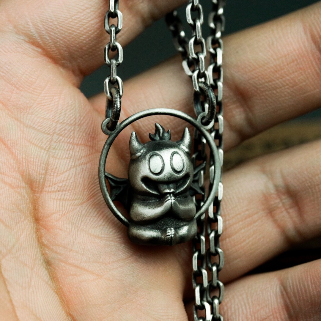 Fat Devil Praying - Handmade Men's 925 Silver Urn Pendant Necklace ...