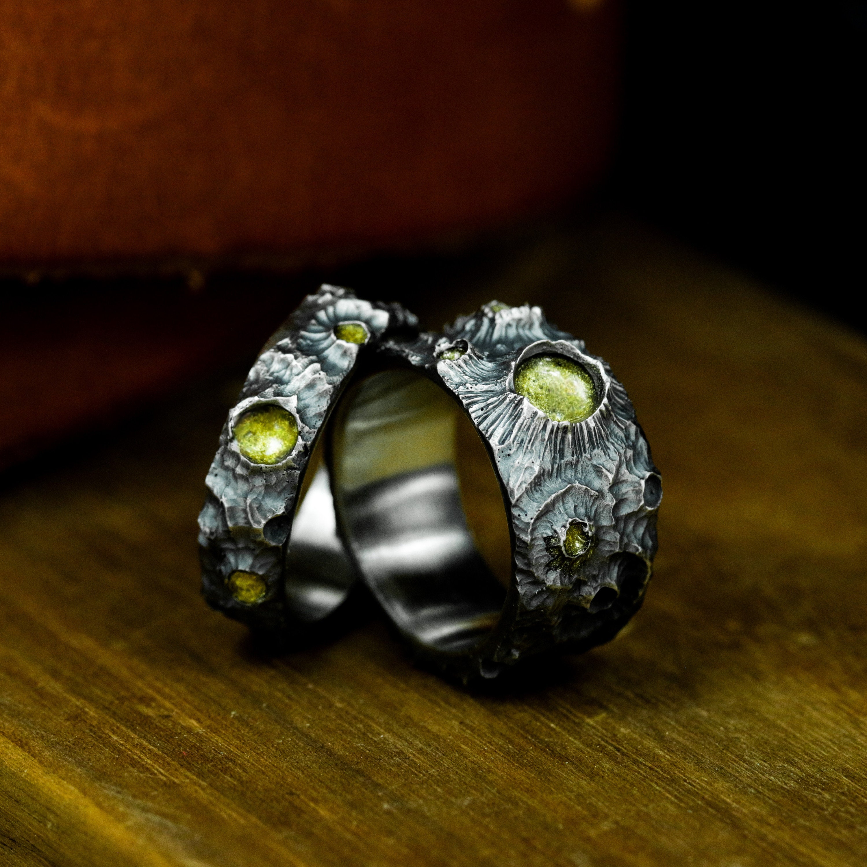 Handmade 925 Silver Moon Volcano Couple Ring: Enamel Magma Jewelry - Etsy