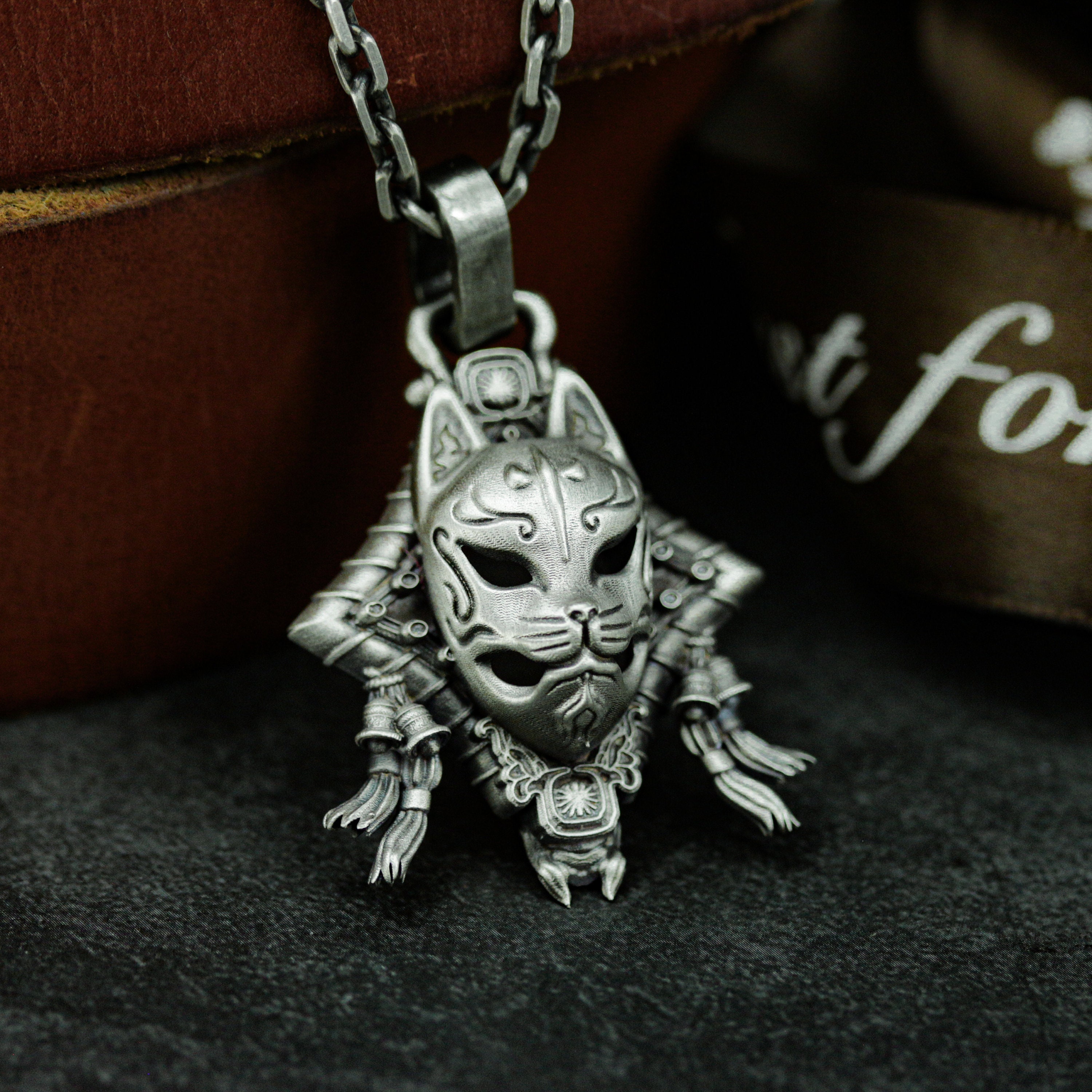 Japanese Fox Mask Silver Pendant Necklace Inari God's Messenger Mask ...