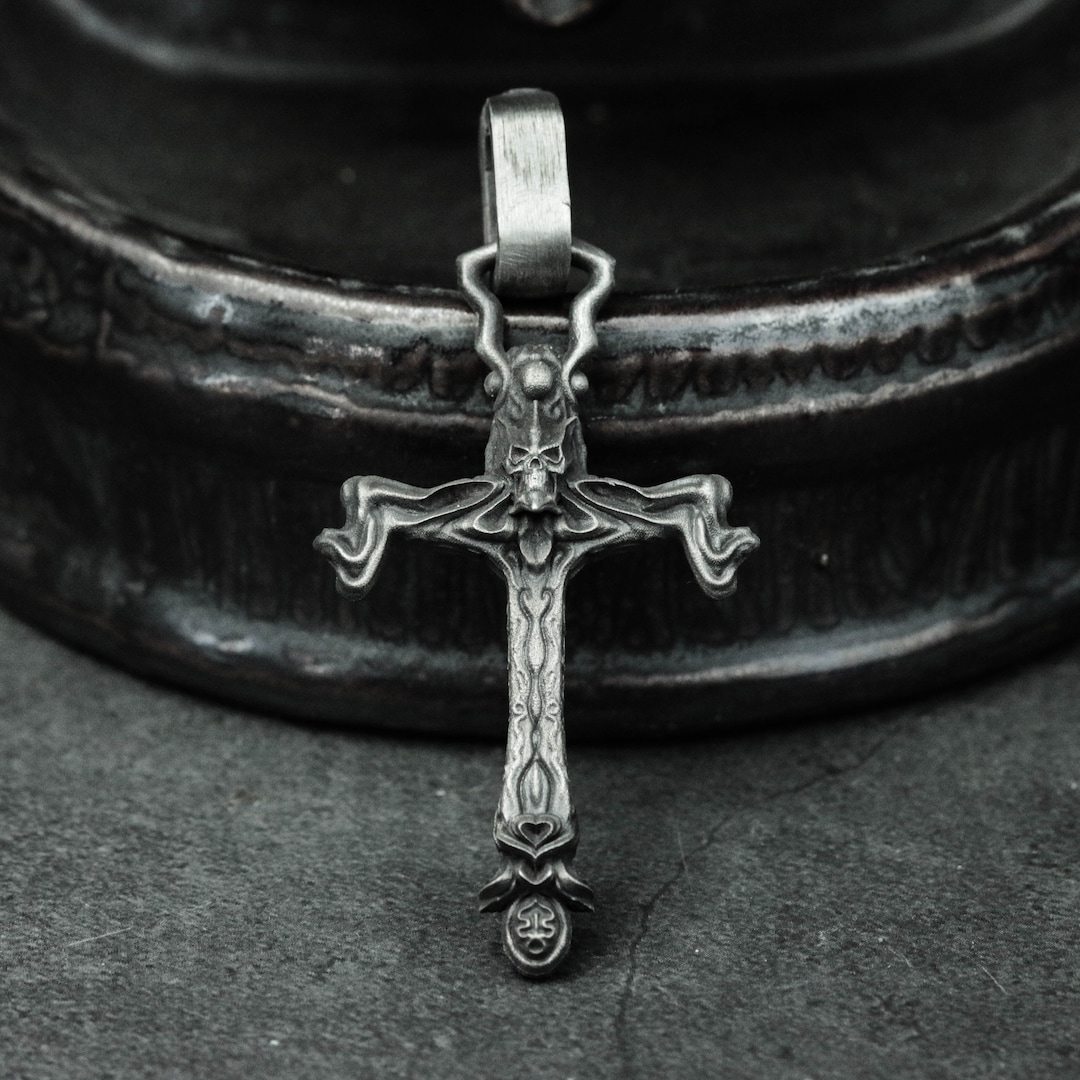 Evil Spirit Cross Pendant, Cross Skull Pendant, Nail Cross Necklace ...