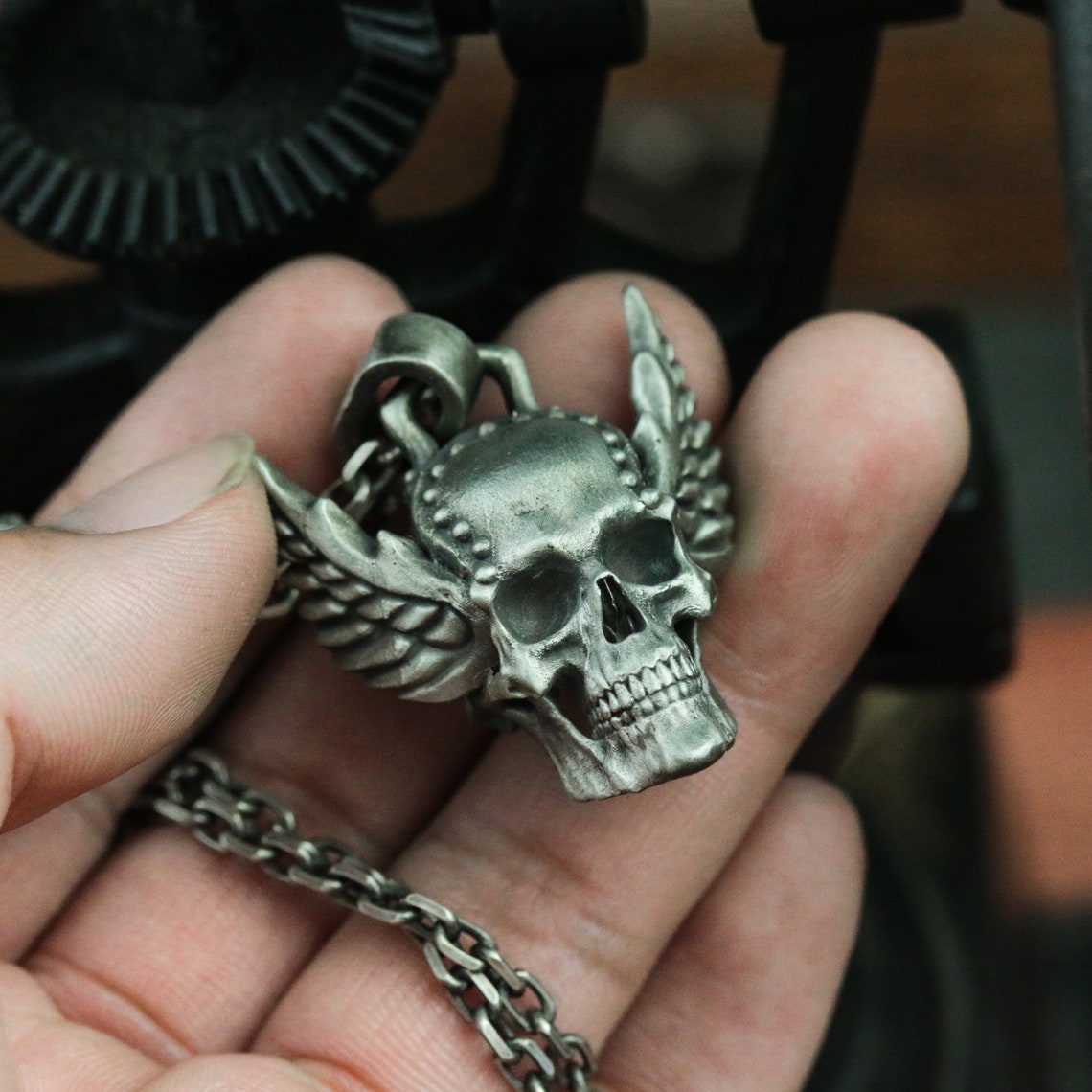 Odin Ares Skull 925 Silver Pendant: Nordic Caesar Style Wings - Etsy