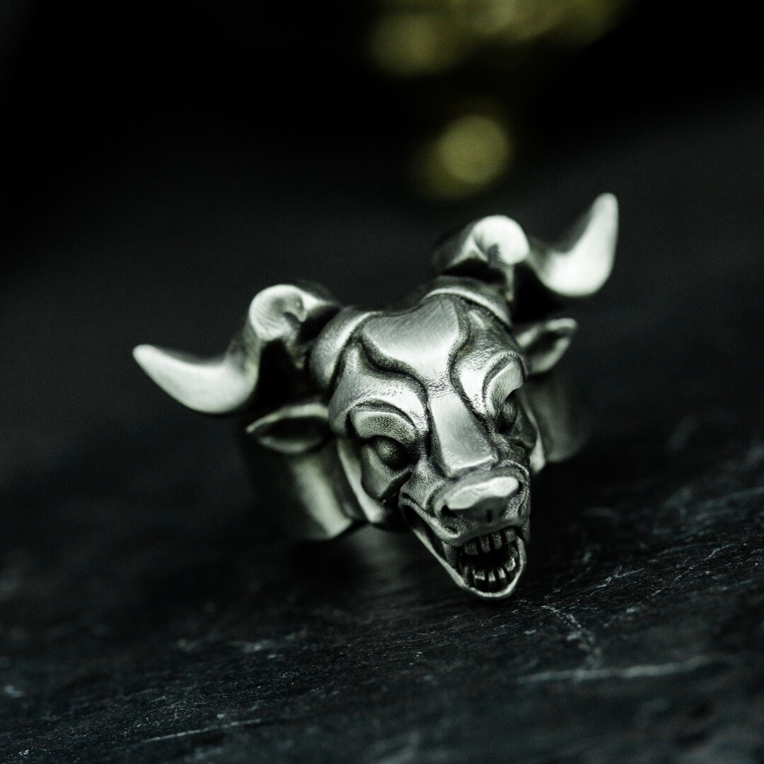 Bull Head 925 Silver Ring-men's Bull Ring-dark Bull Demon King Handmade ...