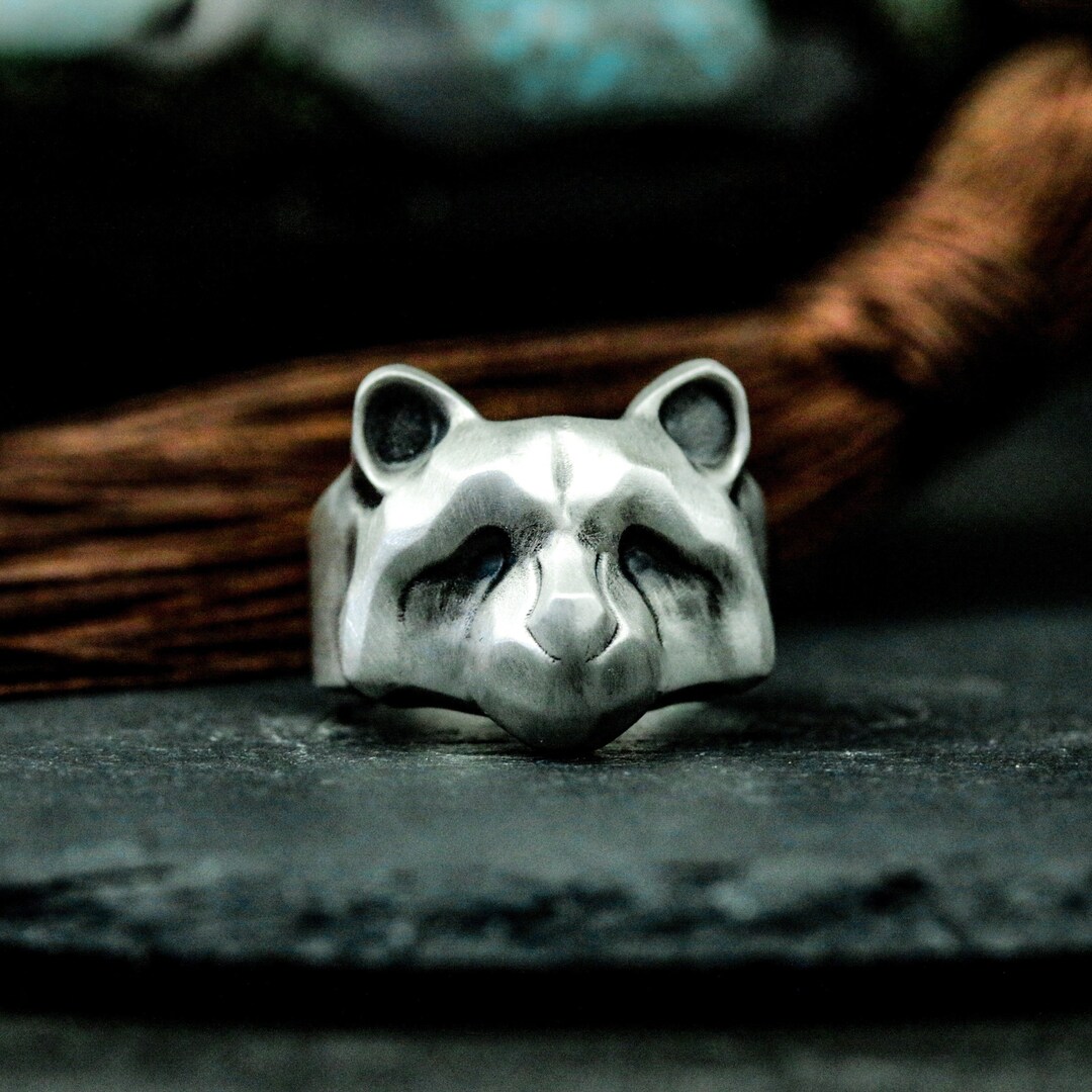 Geometric Raccoon Sterling Silver Ring: Handmade Animal Jewelry - Etsy