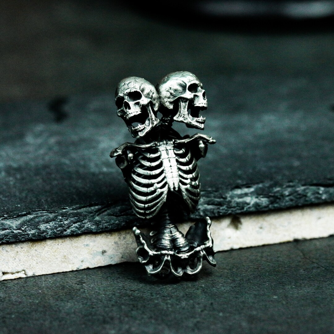 Mutated Double Skull Skeleton 925 Silver Pendant Dark Gothic Design ...