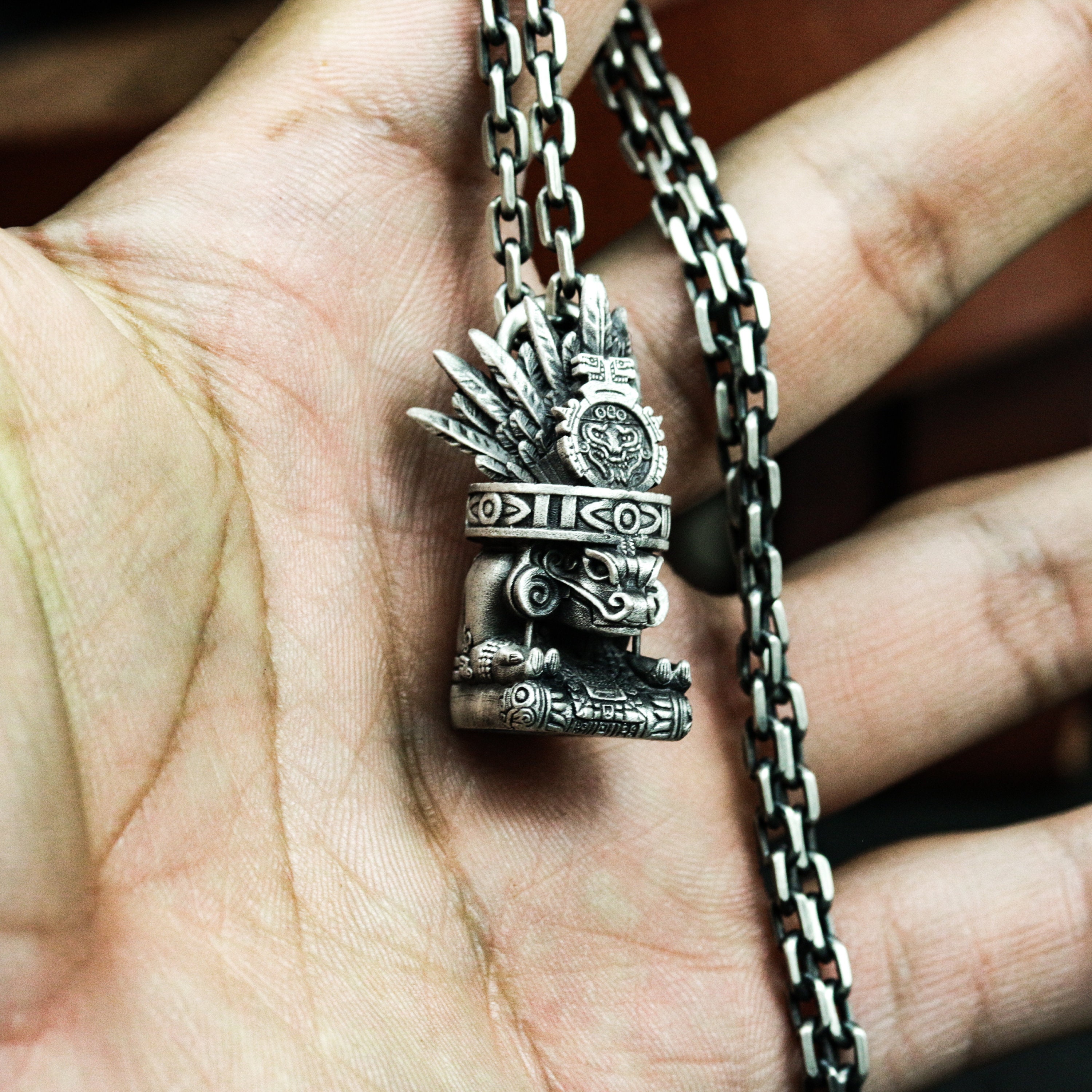 Mayan Snake Sacrifice 925 Silver Pendant Kneeling Tribal Shaman Priest ...