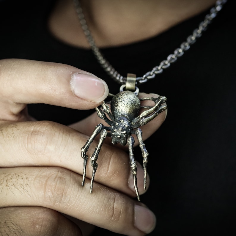 Realistic Spider Silver Pendant: Gothic Handmade Necklace - Etsy
