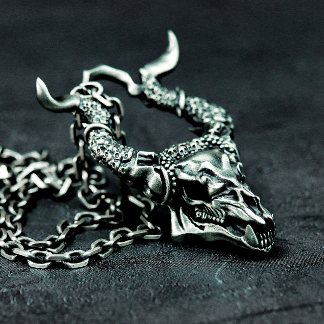 Skull Bull Head 925 Silver Pendant-undead Minotaur Necklace-unique Hand ...
