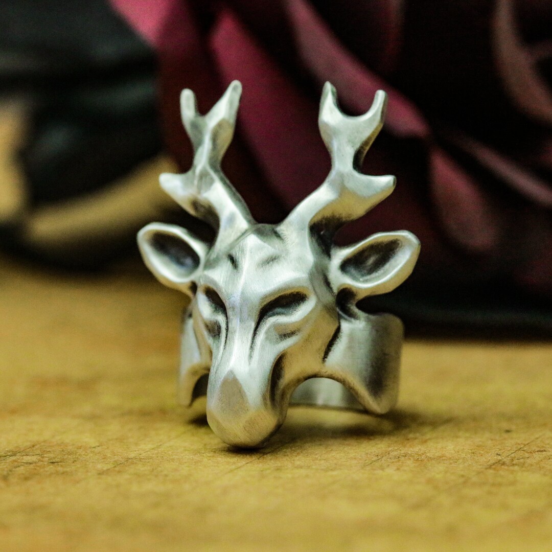 Geometric Stag Ring: Handmade Silver Deer Jewelry - Etsy
