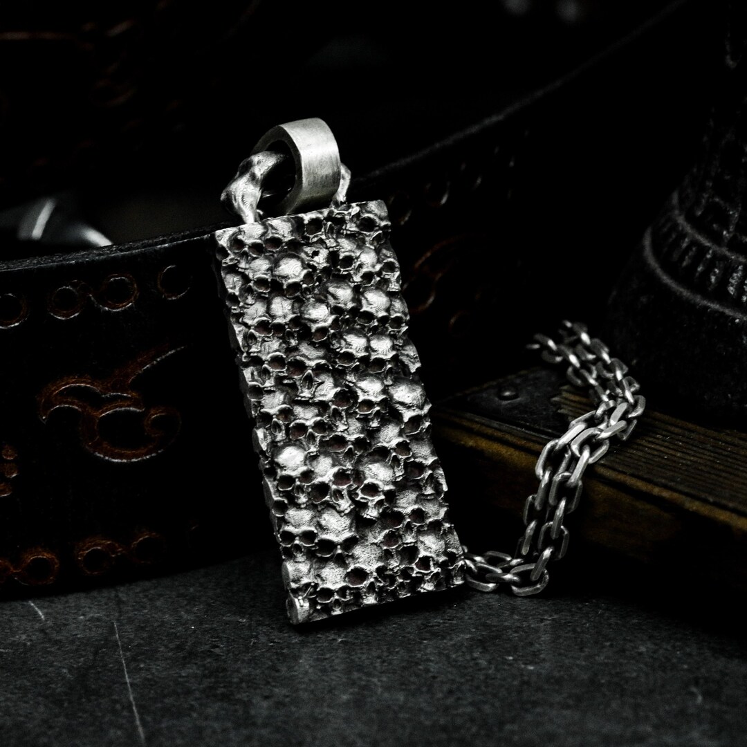 Skull Cemetery 925 Silver Dog Tag Pendant - Gothic Men's Jewelry - Etsy