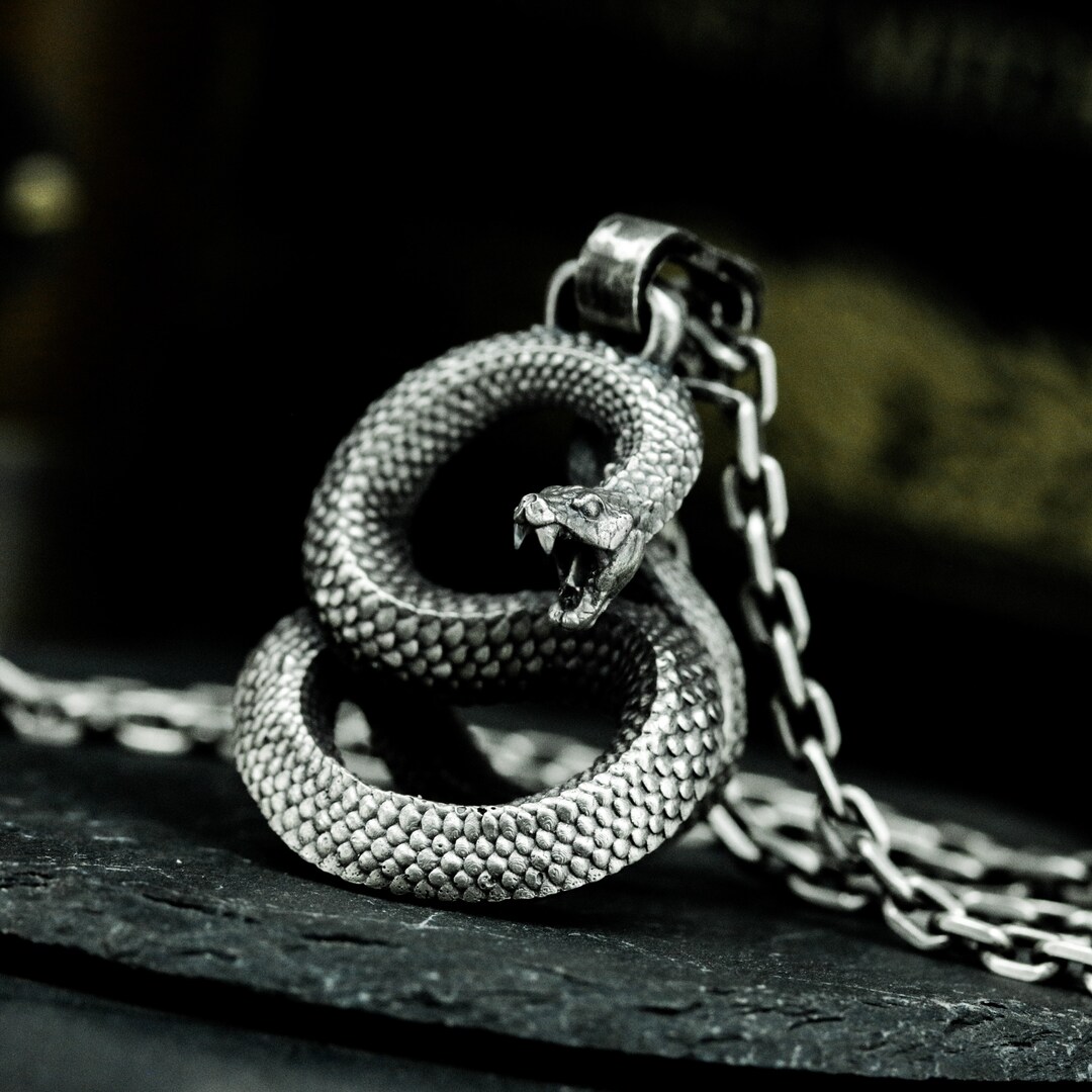 Handmade Sterling Silver Python Pendant Necklace: Gothic Snake Jewelry ...