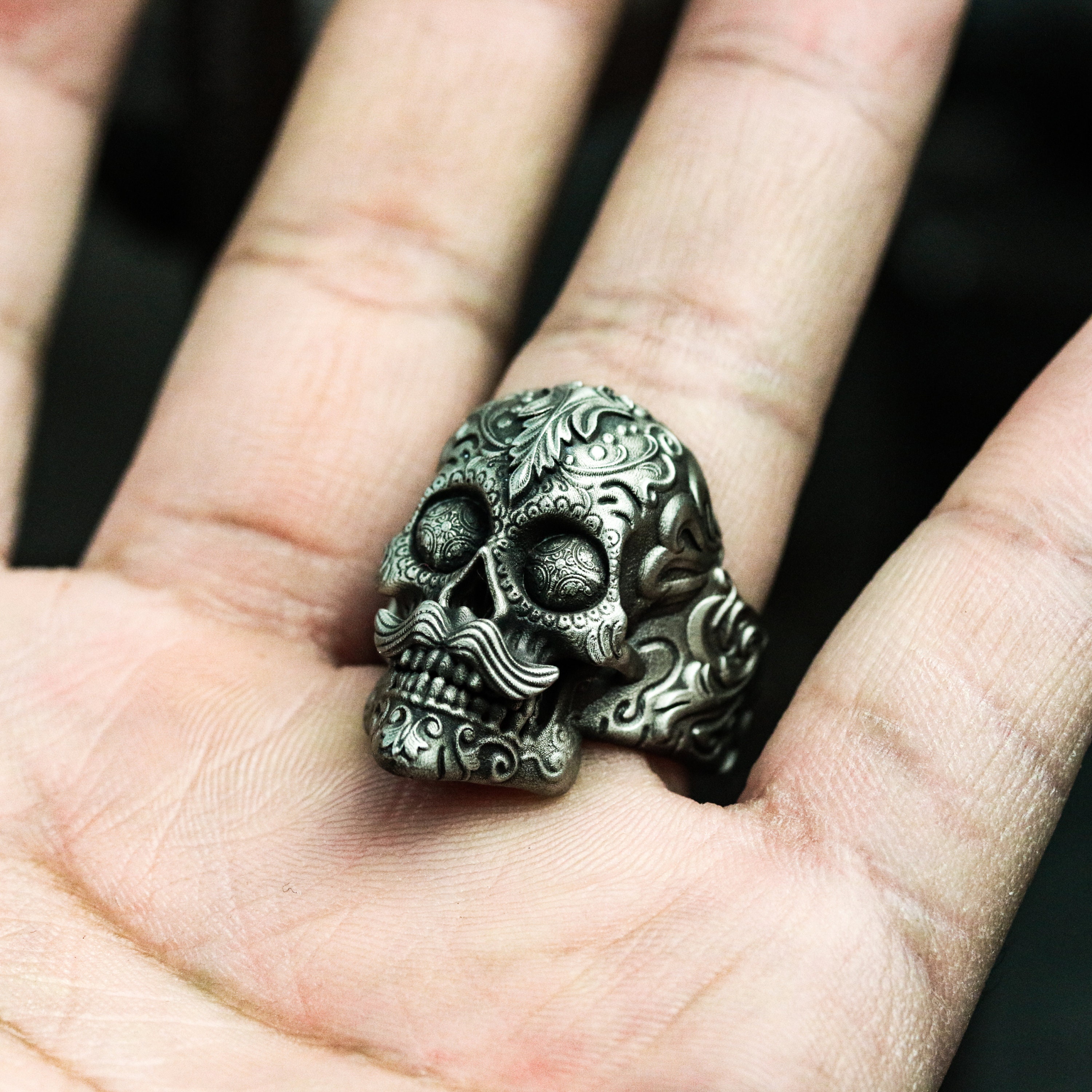 Mexican Tattoo Skull Silver Ring-gangster Pattern Skull Handmade Silver Ring-gothic Rune Gift ...