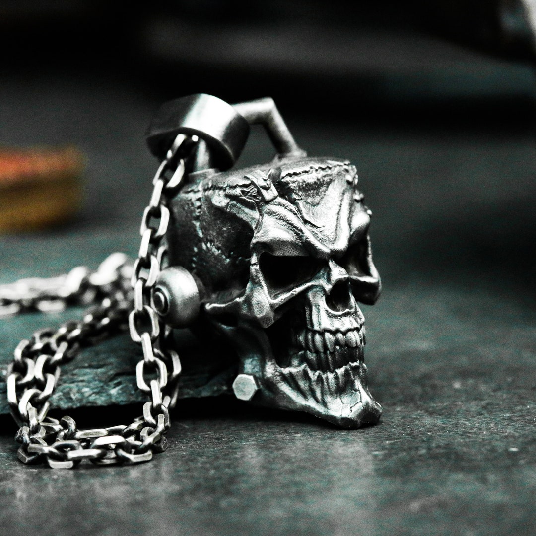 Frankenstein Skull Pendant: Gothic Monster Mask, 925 Silver & Brass - Etsy