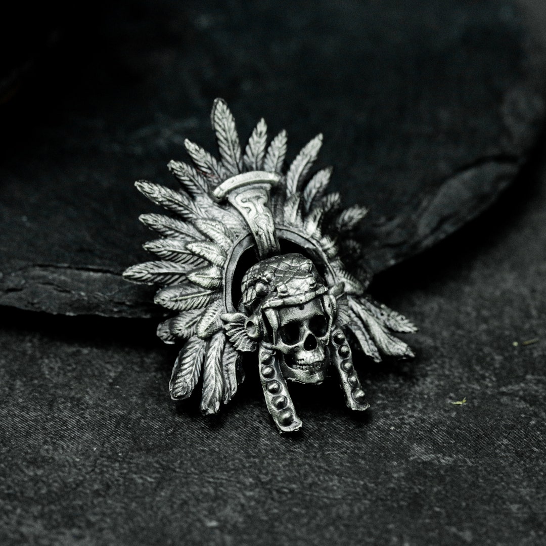 Mayan Skull Priest 925 Silver Pendant: Tribal Feather Necklace - Etsy