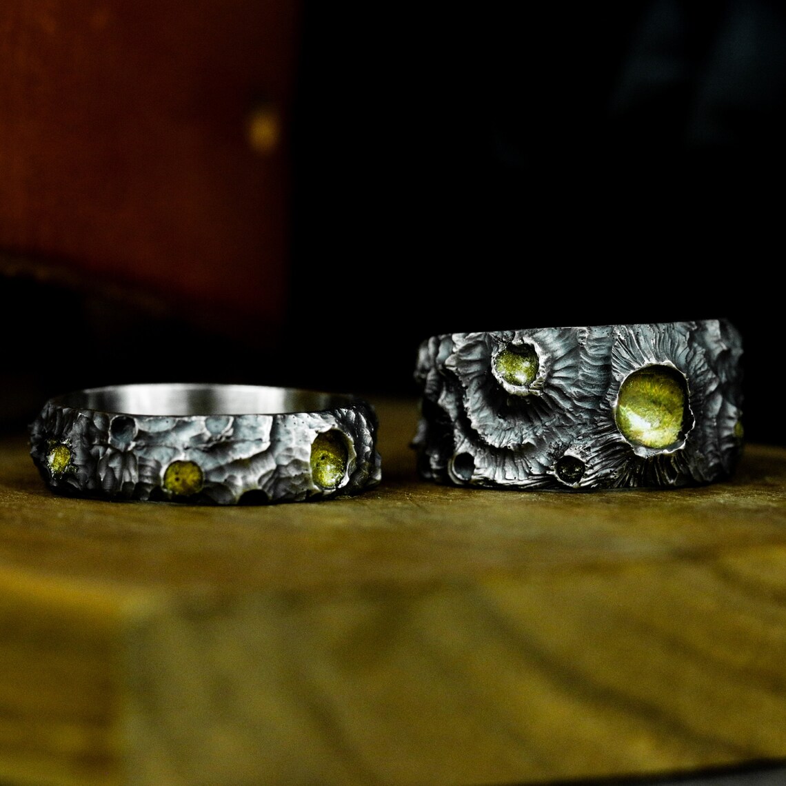 Handmade 925 Silver Moon Volcano Couple Ring: Enamel Magma Jewelry - Etsy