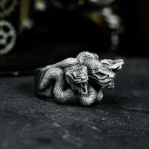 Three-headed Snake Silver Ring Hell Python Roar Silver Ring Unique ...