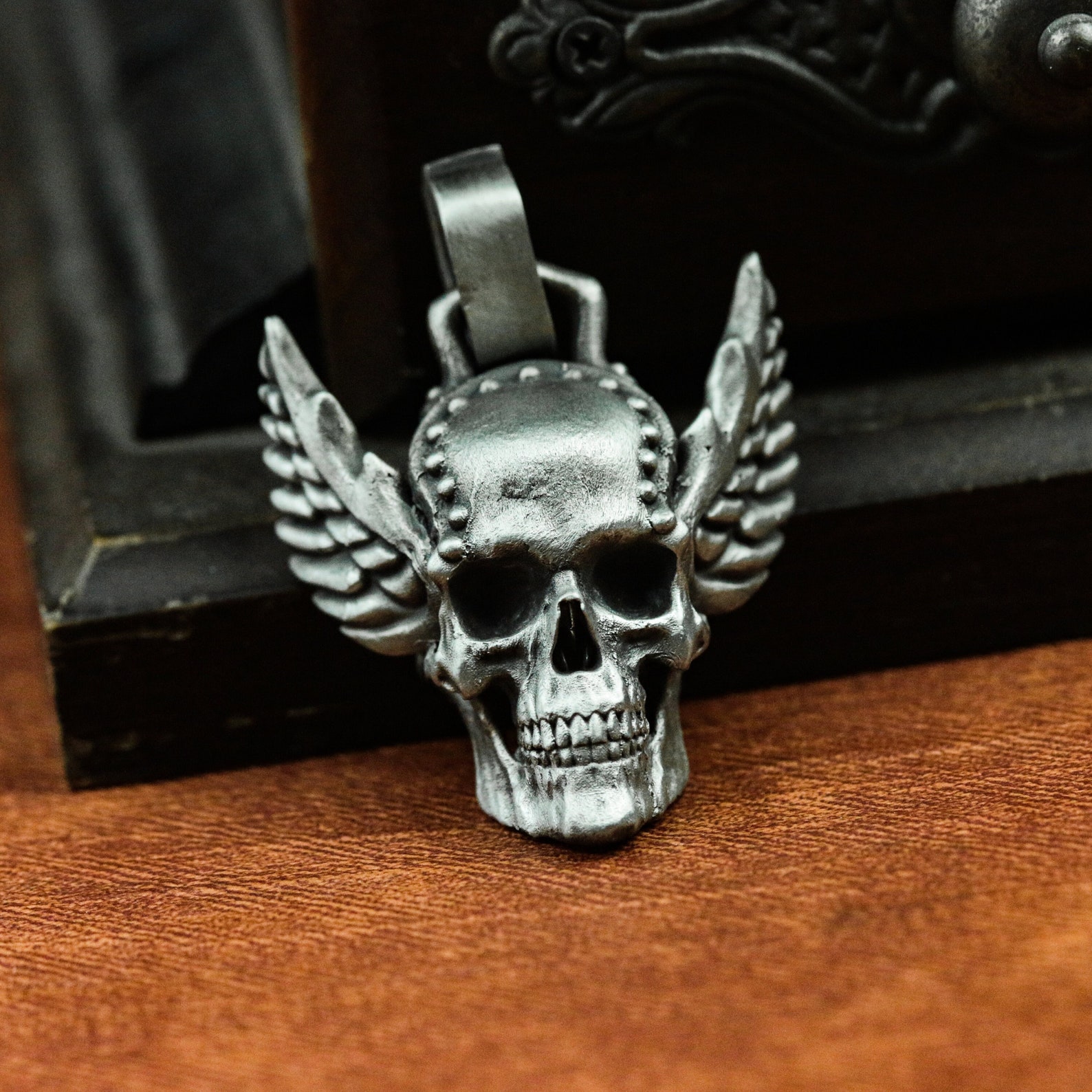 Odin Ares Skull 925 Silver Pendant: Nordic Caesar Style Wings - Etsy