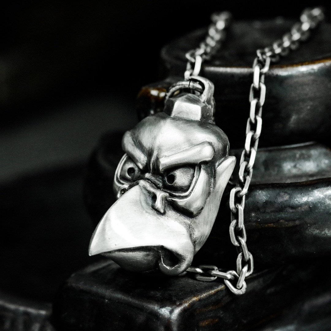 Crow Tengu Japanese 925 Silver Dorei Bell Karasu Kabuto Necklace ...