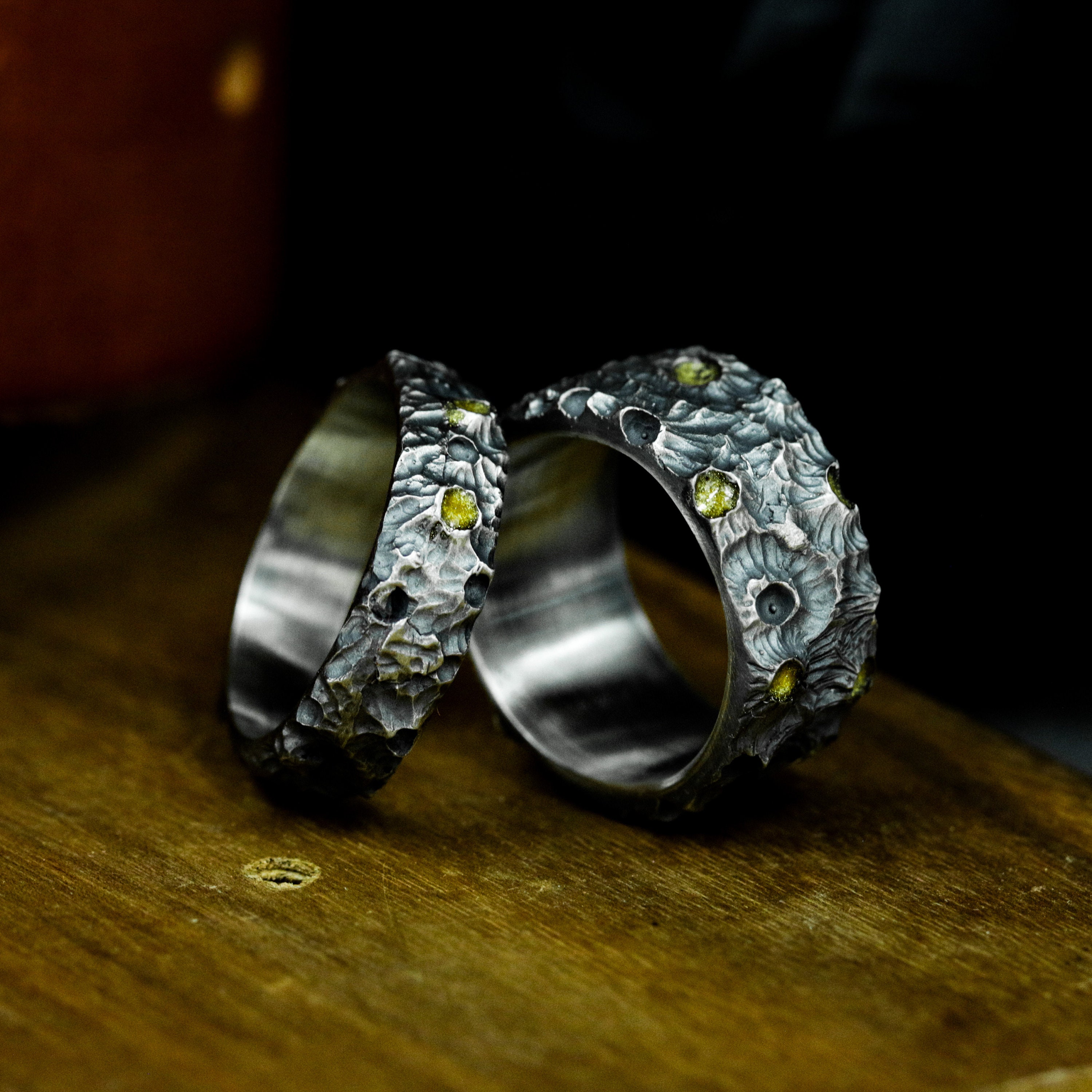 Handmade 925 Silver Moon Volcano Couple Ring: Enamel Magma Jewelry - Etsy