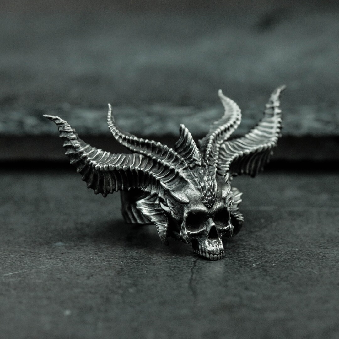 925 Silver Skull Horns Devil Snake Ring Skeleton Handmade Silver Skull ...