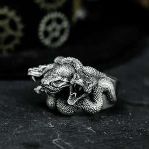 Three-headed Snake Silver Ring Hell Python Roar Silver Ring Unique ...