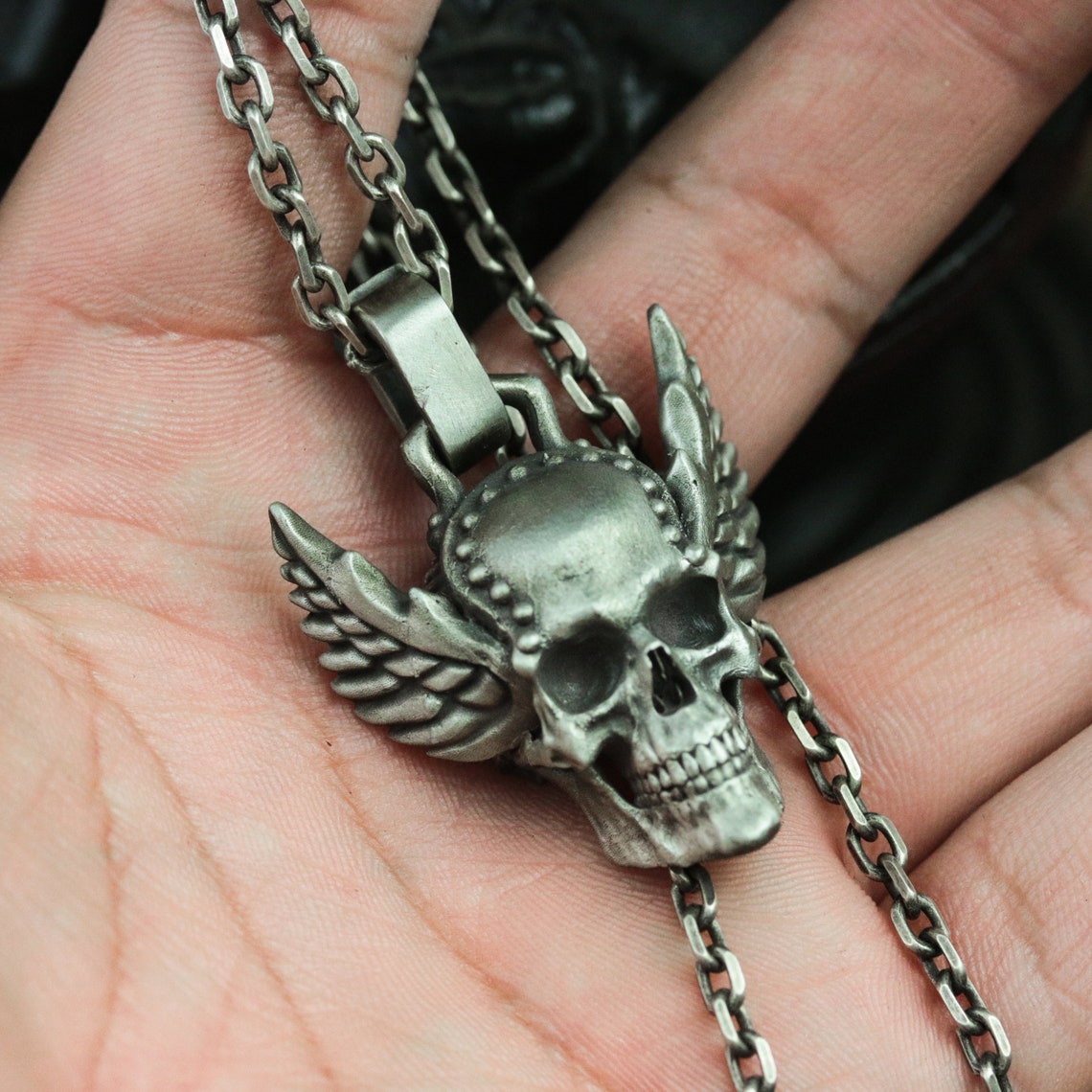 Odin Ares Skull 925 Silver Pendant: Nordic Caesar Style Wings - Etsy