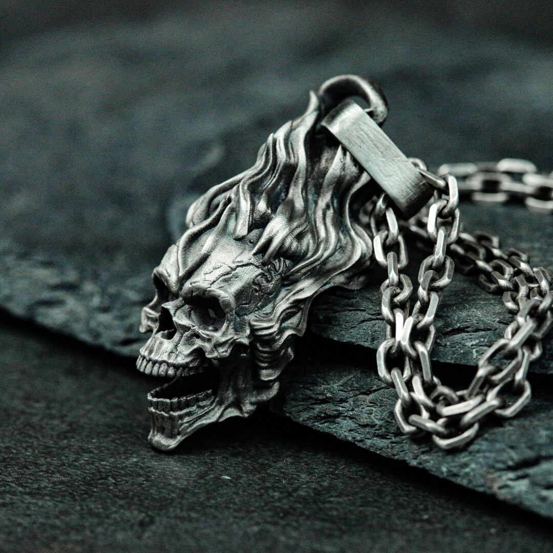 Hellfire Skull 925 Sterling Silver Pendant Necklace - Artisan Made - Etsy