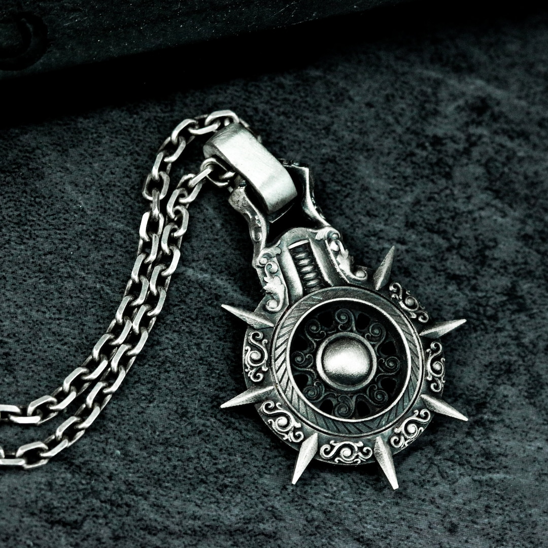 Ritual Magic Compass 925 Silver Pendant Mystical Totem Amulet Necklace ...