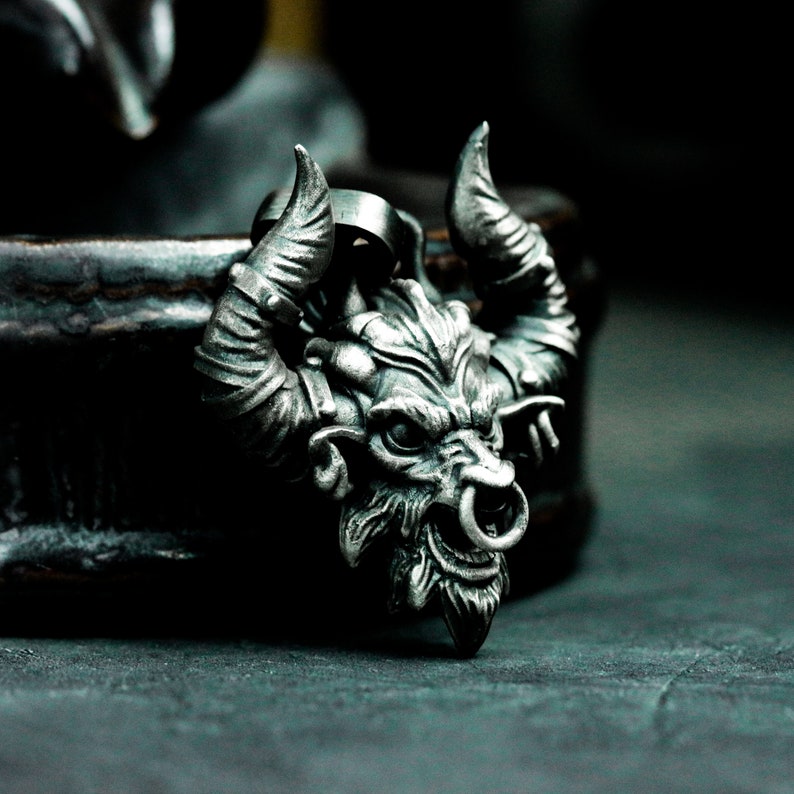 Bull Demon Nose Ring 925 Silver Pendant - Minotaur Men's Unique Silver ...
