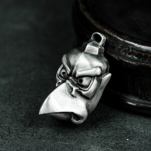 Crow Tengu Japanese 925 Silver Dorei Bell Karasu Kabuto Necklace ...