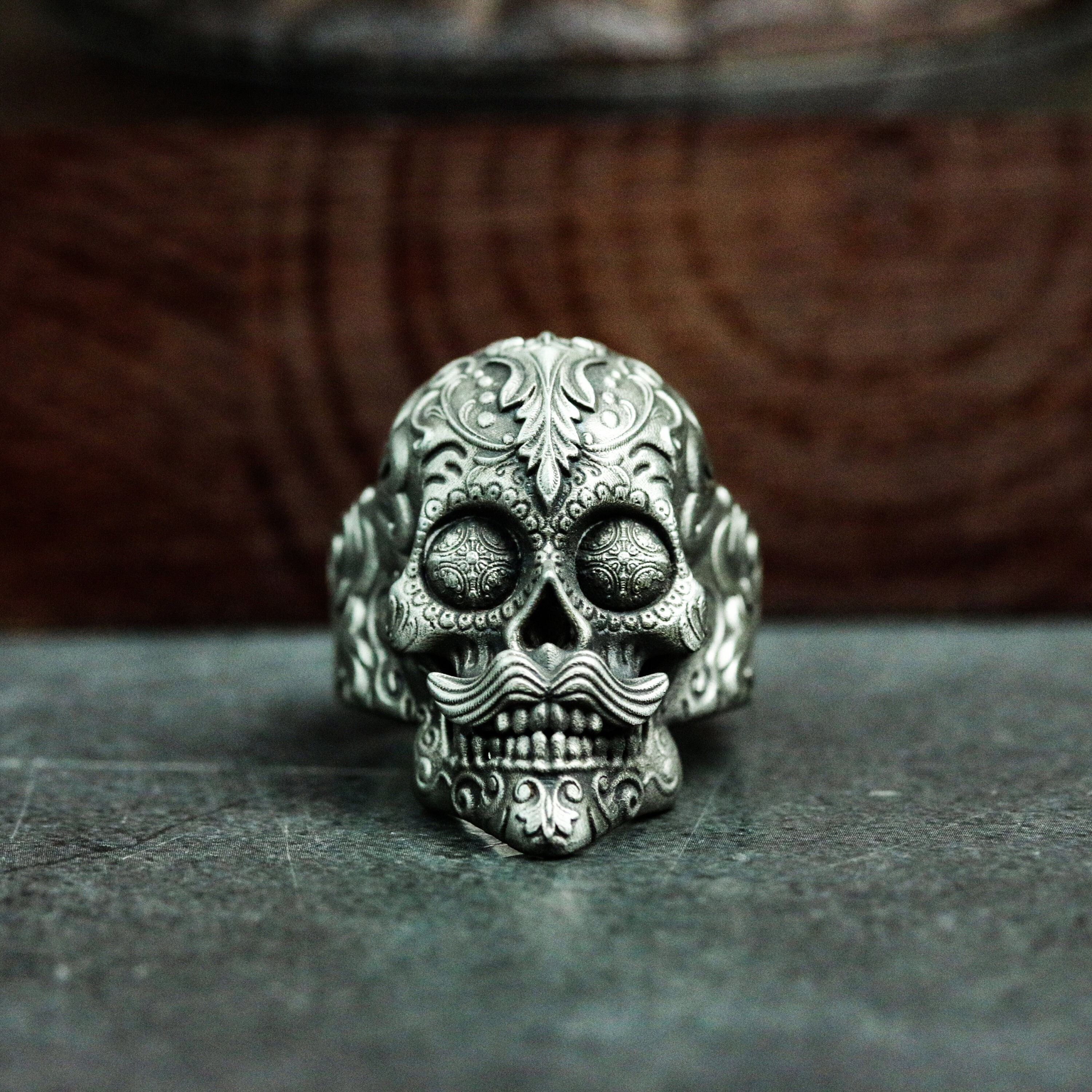 Mexican Tattoo Skull Silver Ring-gangster Pattern Skull Handmade Silver Ring-gothic Rune Gift ...