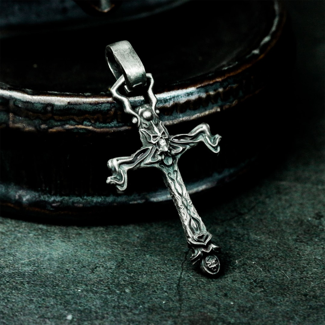 Satanic Evil Cross 925 Silver Pendant - Fallen Gate of Hell - Ghost ...