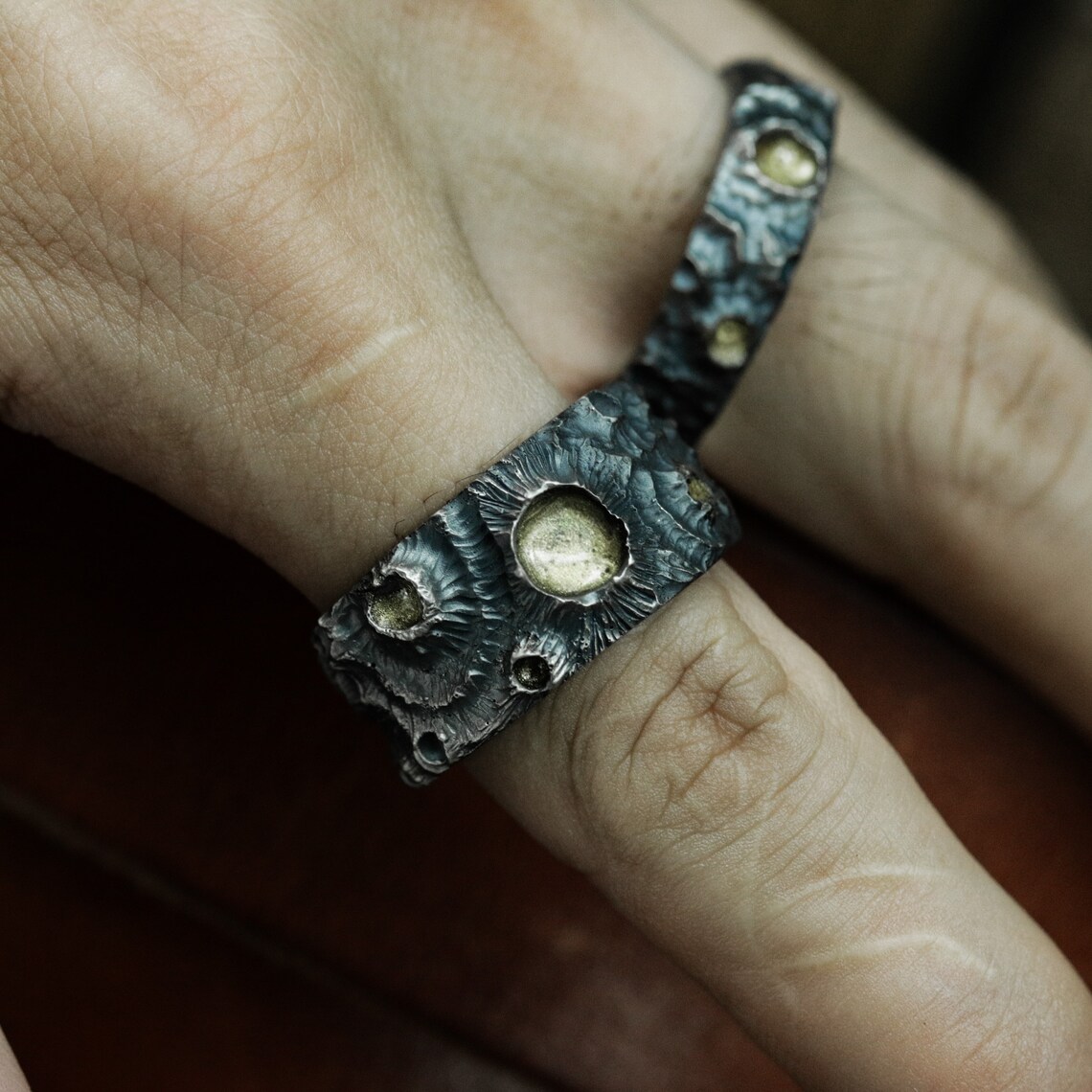 Handmade 925 Silver Moon Volcano Couple Ring: Enamel Magma Jewelry - Etsy