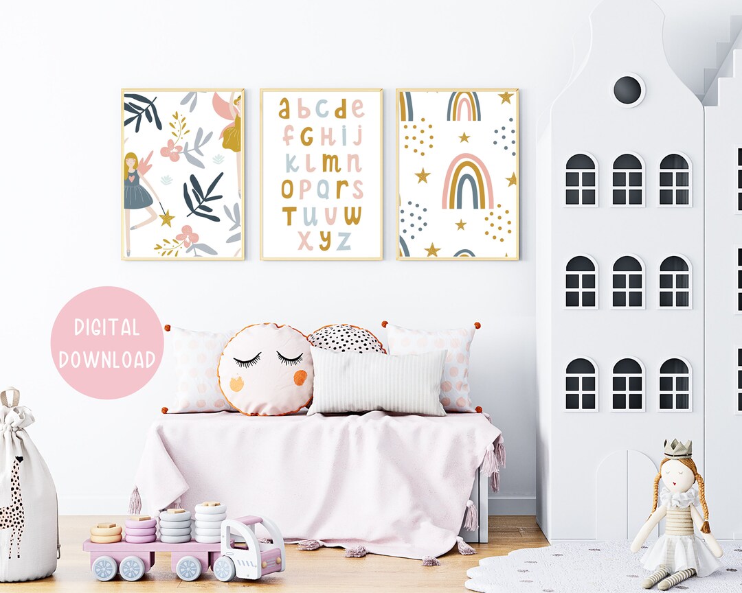 Alphabet Poster Nursery Decor Set, ABC Nursery Wall Art, Rainbow Wall ...