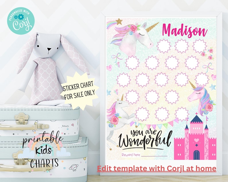 Unicorn Printable Chore Chart for Kids, Digital Reward Chart, Charts ...
