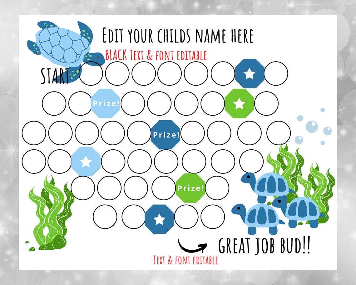 Instant Download Blue Mama Turtles, Baby Turtles Reward Chart, Under ...