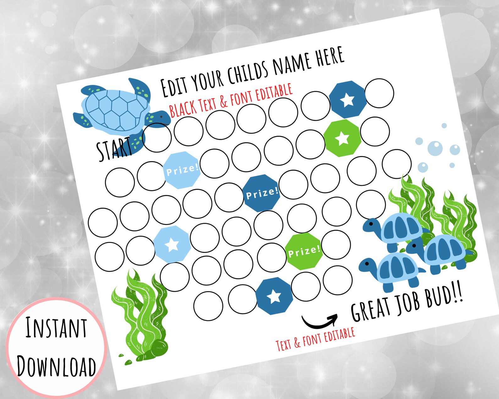 Instant Download Blue Mama Turtles, Baby Turtles Reward Chart, Under ...