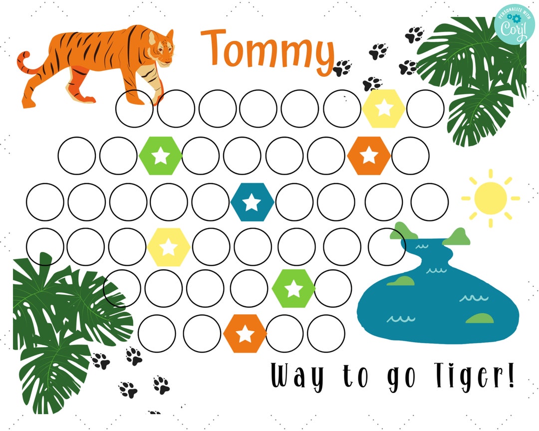 Editable Tiger Reward Chart for Kids, Digital Download Tiger Sticker ...